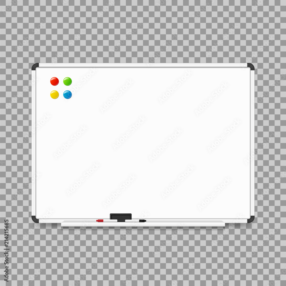 Empty whiteboard. magnetic board isolated on transparent background ...