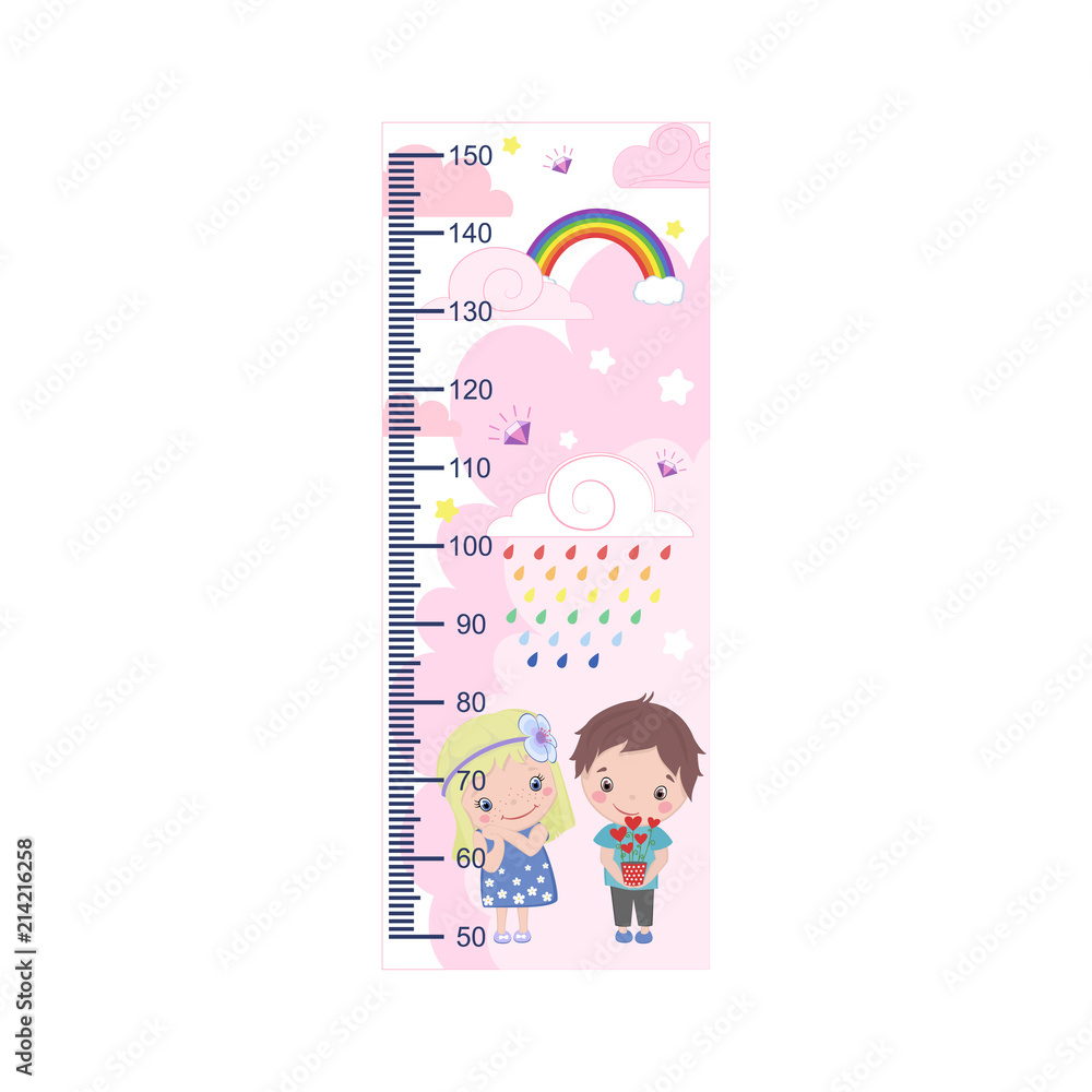 Meter growth, cute kids, children's height measurements . Vector ...
