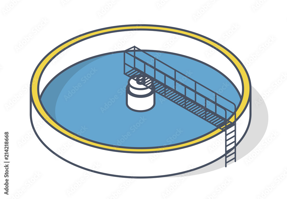 Wastewater treatment plant in stylized outline vector symbol. Isometric ...