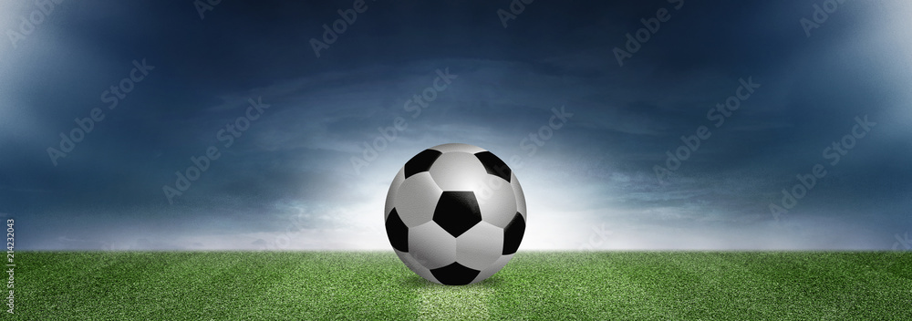 Soccer Ball Stadium Field Kickoff Banner Wide Background Stock Photo ...