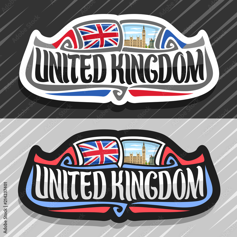 Vector logo for United Kingdom, fridge magnet with Union Jack state ...