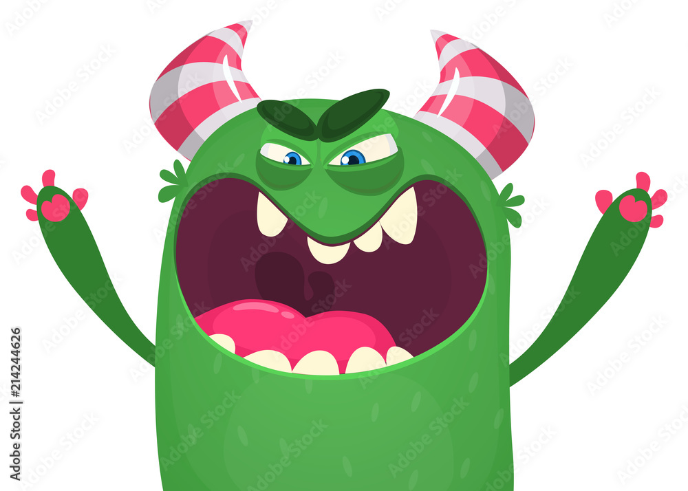 Angry cartoon green monster screaming. Yelling angry monster expression ...