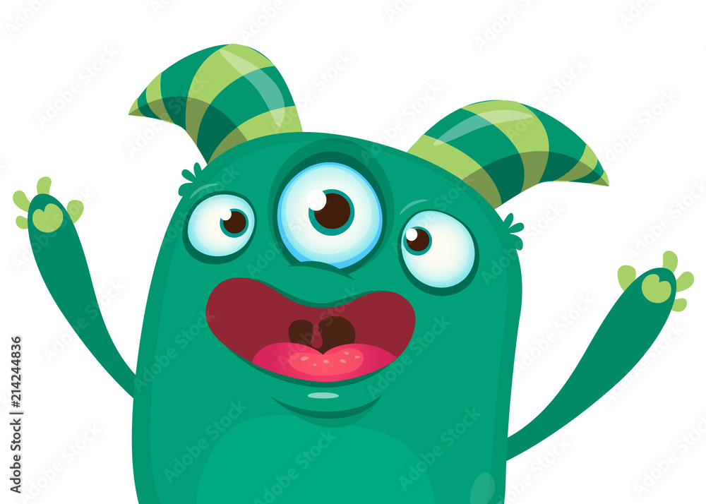 Happy cartoon three eyed alien character. Halloween vector illustration ...