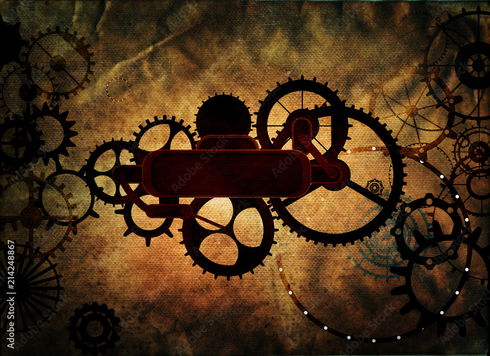 Steampunk vintage metal frame background with rusty grunge collage ...
