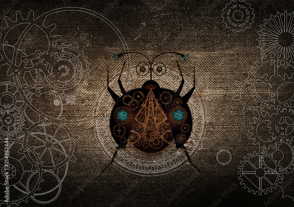 Steampunk vintage metal frame background with rusty grunge collage ...