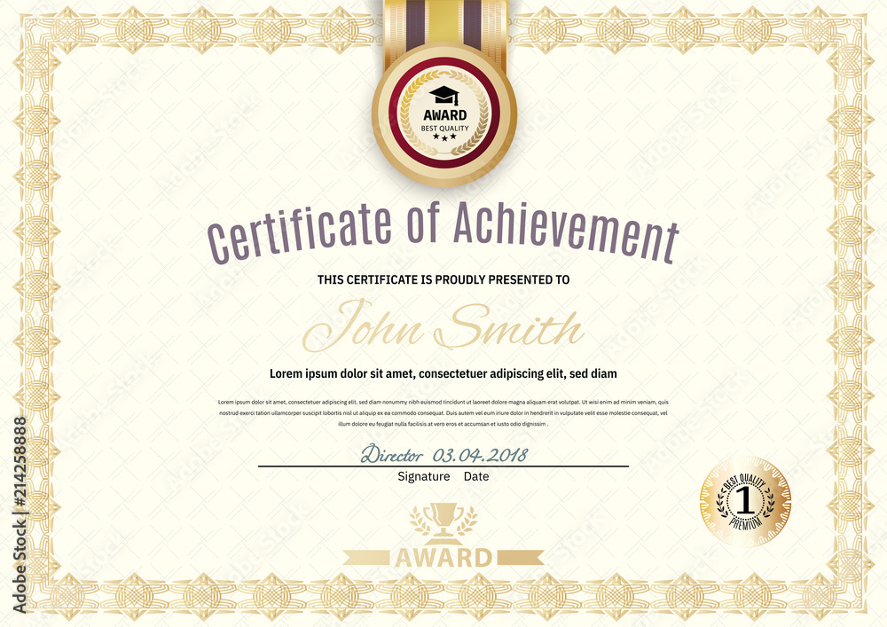 Official certificate of a4 format with beige border, Official simple ...