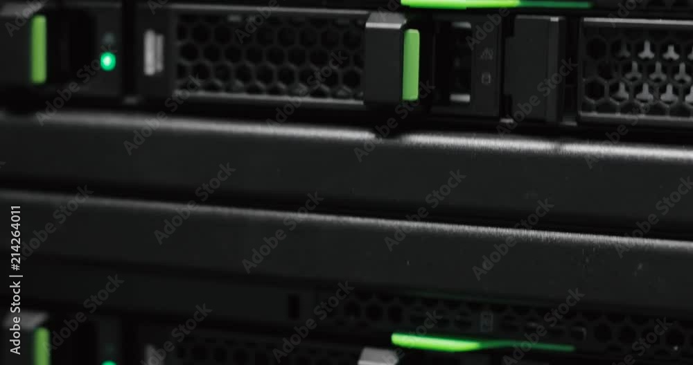 Server rack cluster in a data center. Supercomputer. Network servers in ...