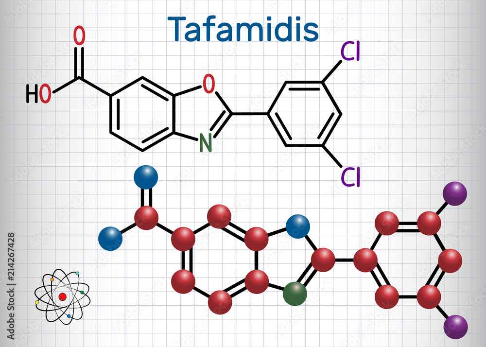 Tafamidis molecule. Sheet of paper in a cage. Structural chemical ...