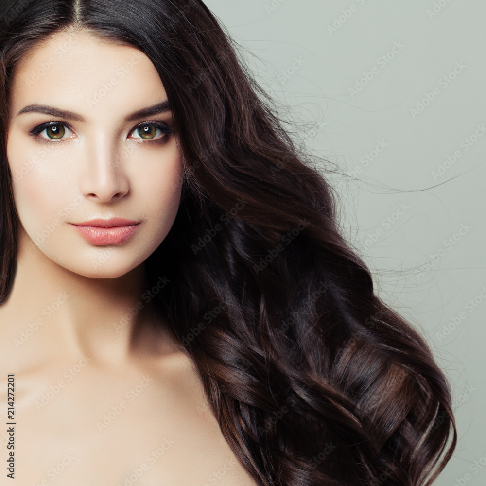 Beautiful woman face closeup. Attractive young woman face with clear ...