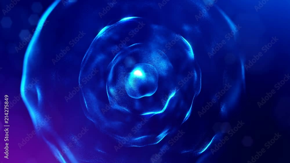 4k seamless 3d animation as sci-fi background with glow particles and ...