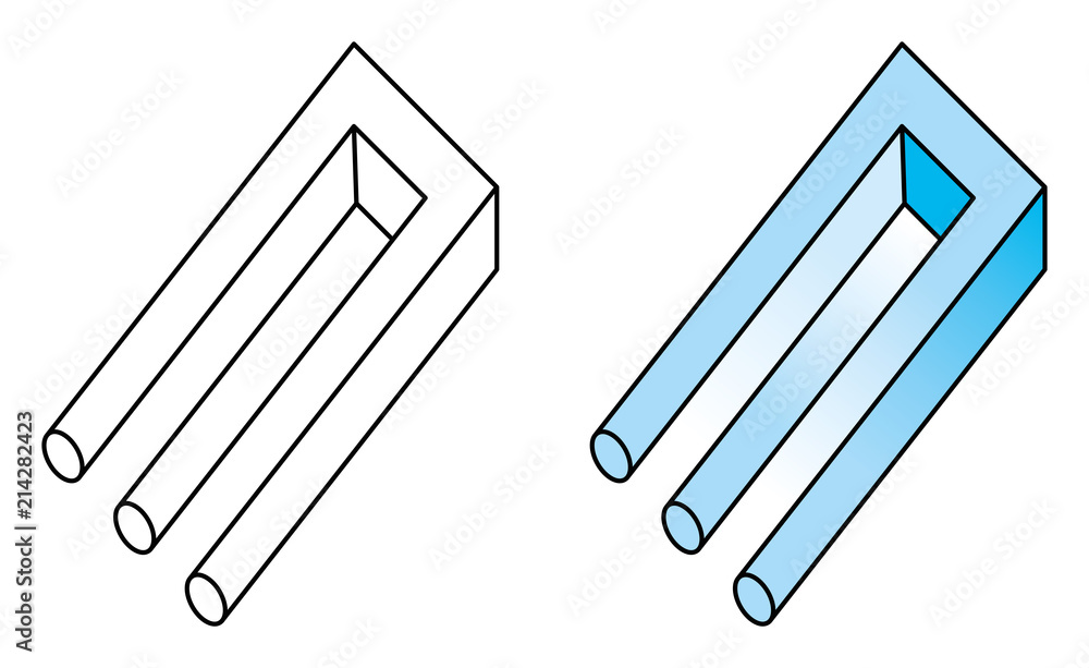 Blivet, impossible trident, a kind of optical illusion. Impossible object and undecipherable ...