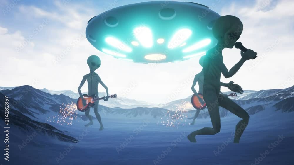 Aliens sing and play guitars on their home snow planet on the ...