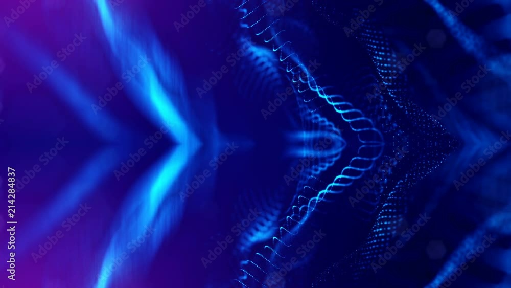 4k seamless 3d animation as sci-fi background with glow particles and ...