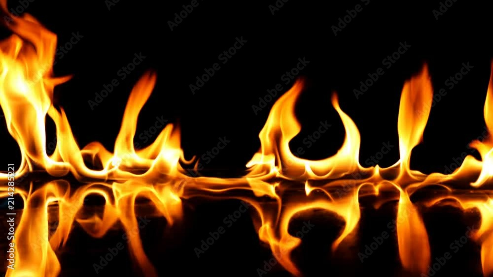Fire Flames Igniting And Burning - Slow Motion. A line of real flames ...