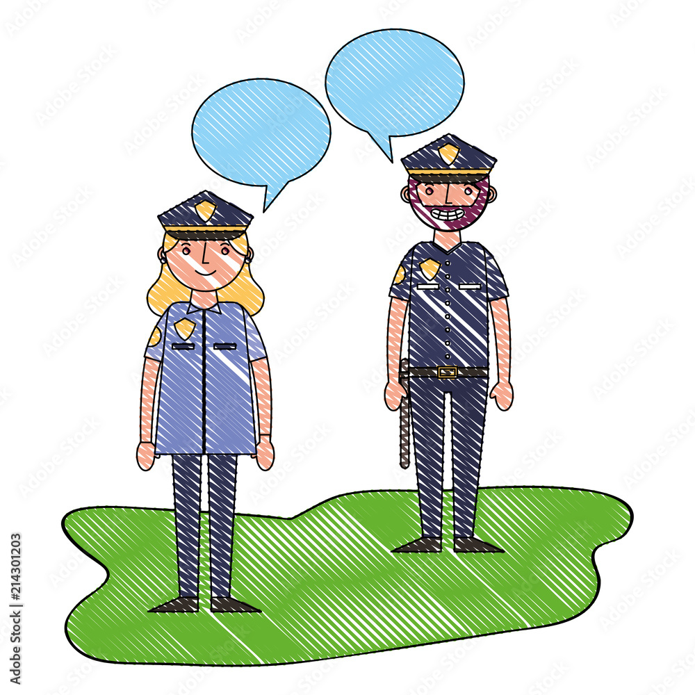 woman and man police officer talking Stock Vector | Adobe Stock