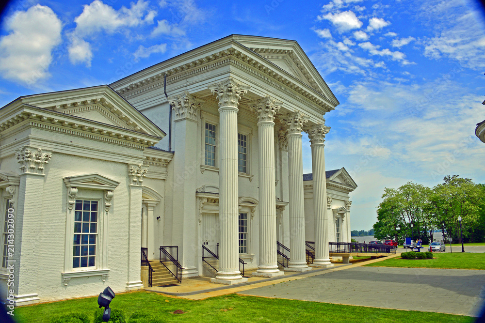 Roofline detail of vintage building. Fine example of massive capital ...