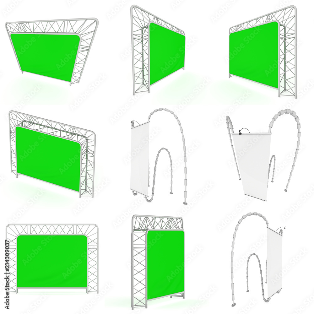 Steel truss girder element banner construction set. 3d render press ...