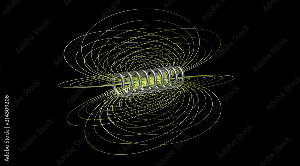 Solenoid field. Magnetic field lines. 3d rendering. Angled perspective ...