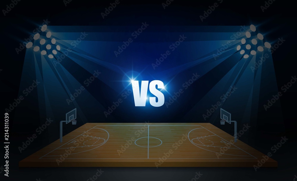 Basketball arena field with bright stadium lights design.match vs ...