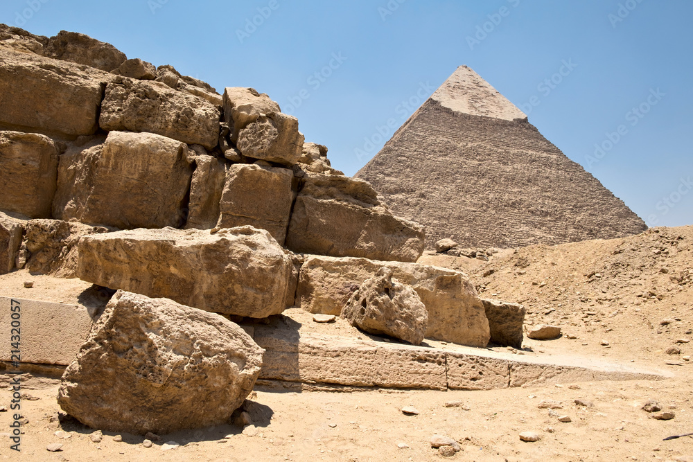 Pyramid of Khafre and ruins Stock Photo | Adobe Stock