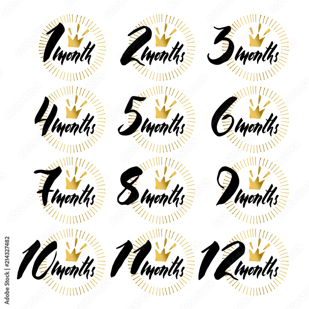 Monthly baby milestone with lettering elements. Vector illustration ...