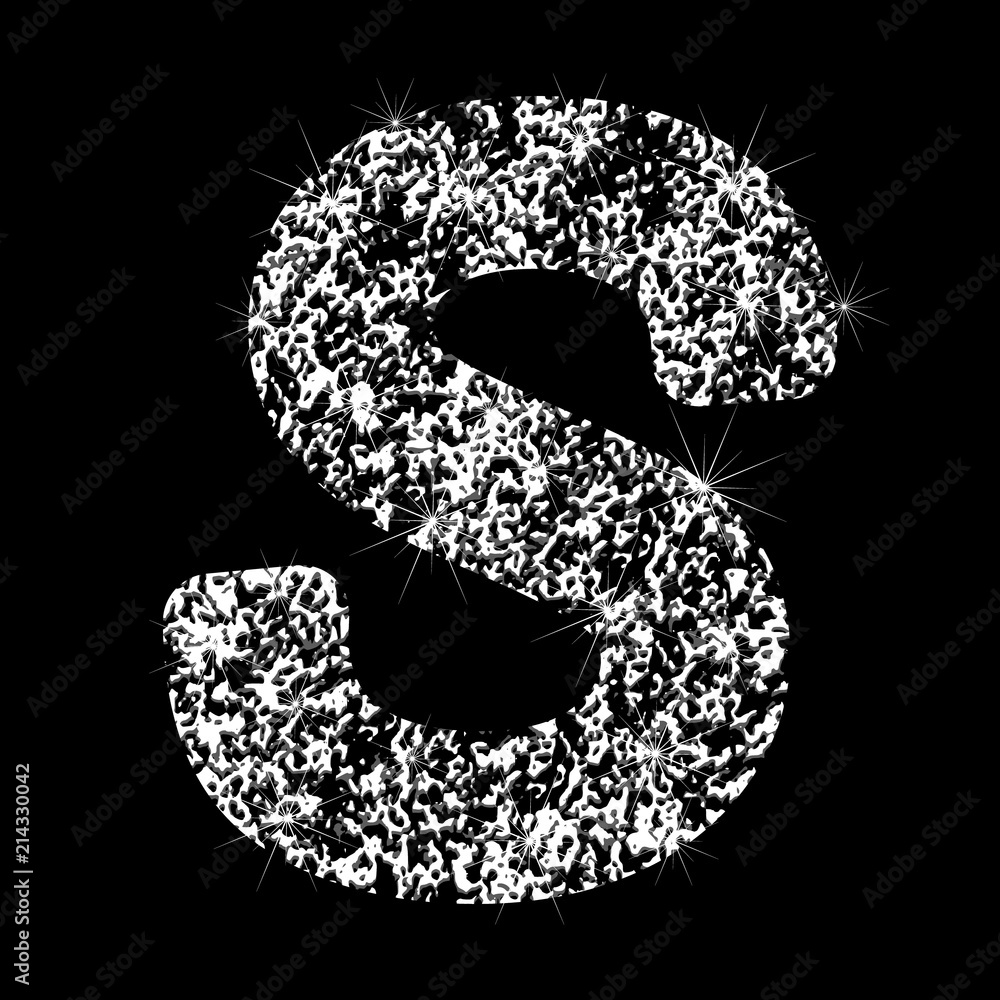 Silver glittering letter S. Vector shining silver sparkling letter on ...