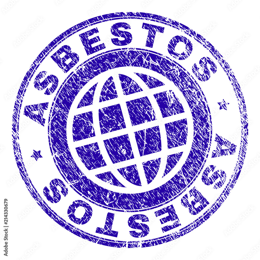 ASBESTOS stamp imprint with distress texture. Blue vector rubber seal ...