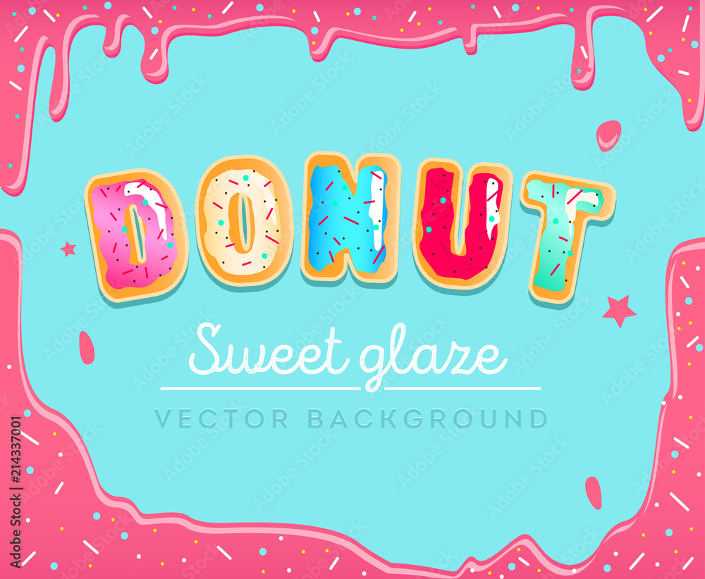 Sweet donut background with pink glaze. Colorful card for party, poster ...