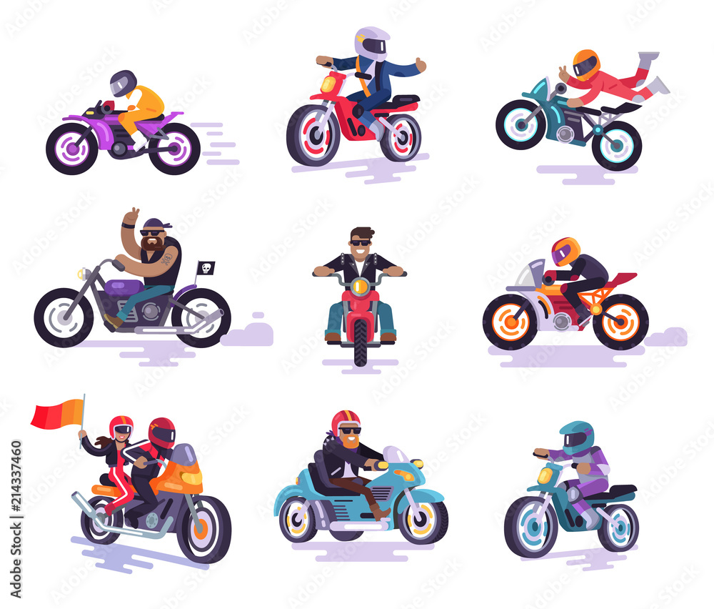 Bikers Icons Collection Color Vector Illustration Stock Vector | Adobe ...