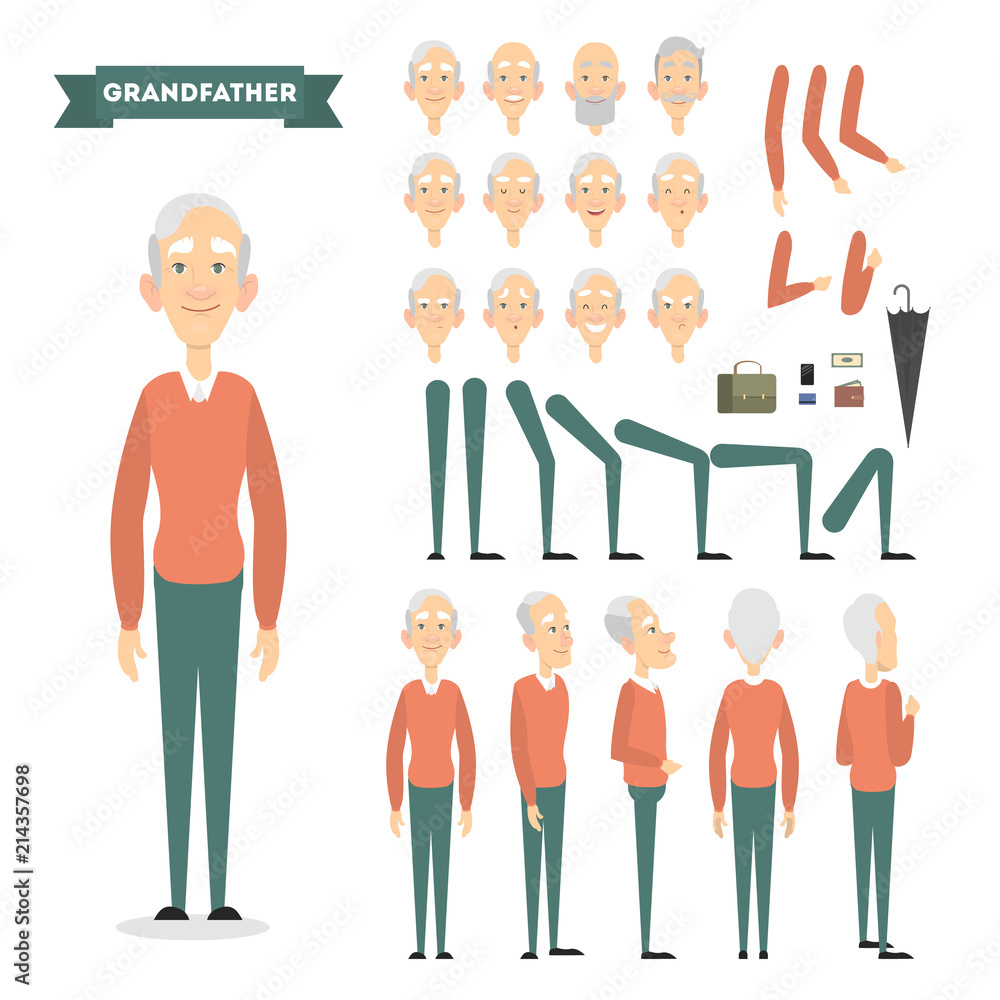 Old man character set for animation Stock Vector | Adobe Stock
