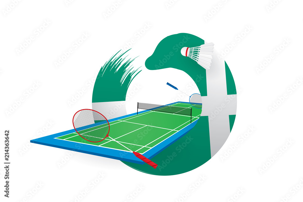 Badminton sport design with racket and shuttlecock on court. Vector ...