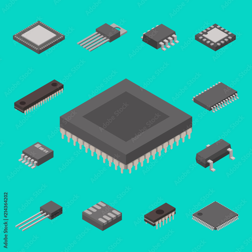 Microchip computer vector isometric chip technology processor circuit ...