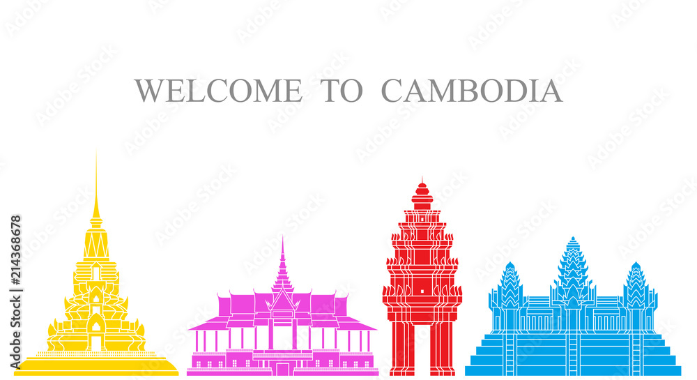 Cambodia set. Isolated Cambodia architecture on white background Stock ...