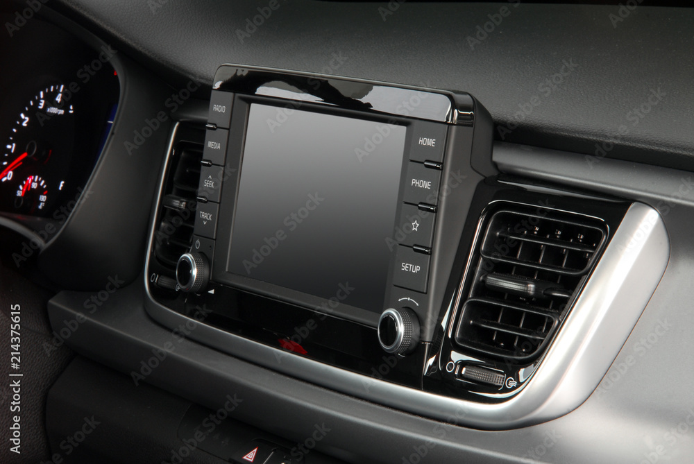 Screen multimedia system on dashboard in a modern car Stock Photo ...