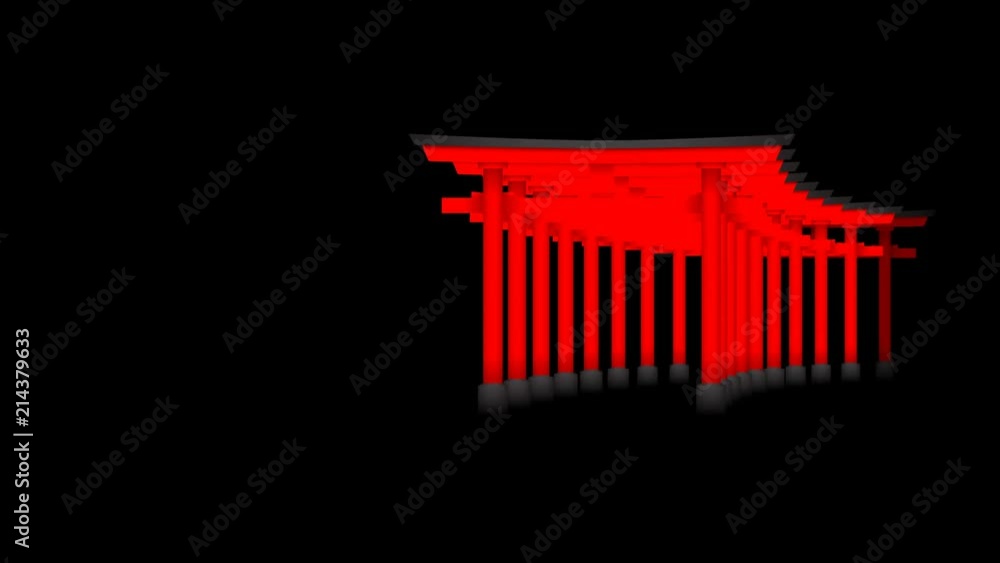 Japanese Torii perspective 3D virtual red color moving layer on black ...