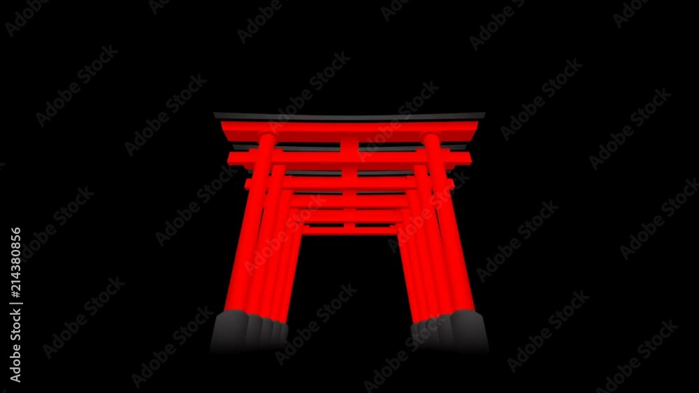 Japanese Torii perspective 3D virtual red color moving layer on black ...