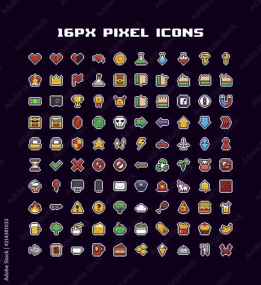 Pixel Art Icons Stock Vector | Adobe Stock