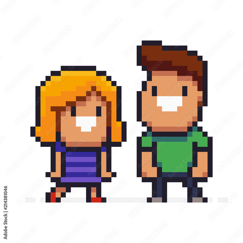 Pixel art couple Stock Vector | Adobe Stock