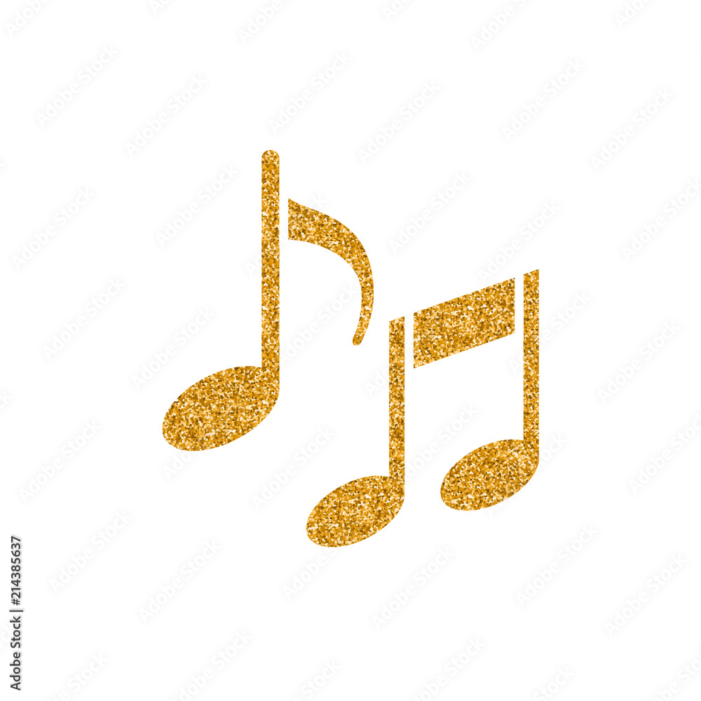 Music notes icon in gold glitter texture. Sparkle luxury style vector ...