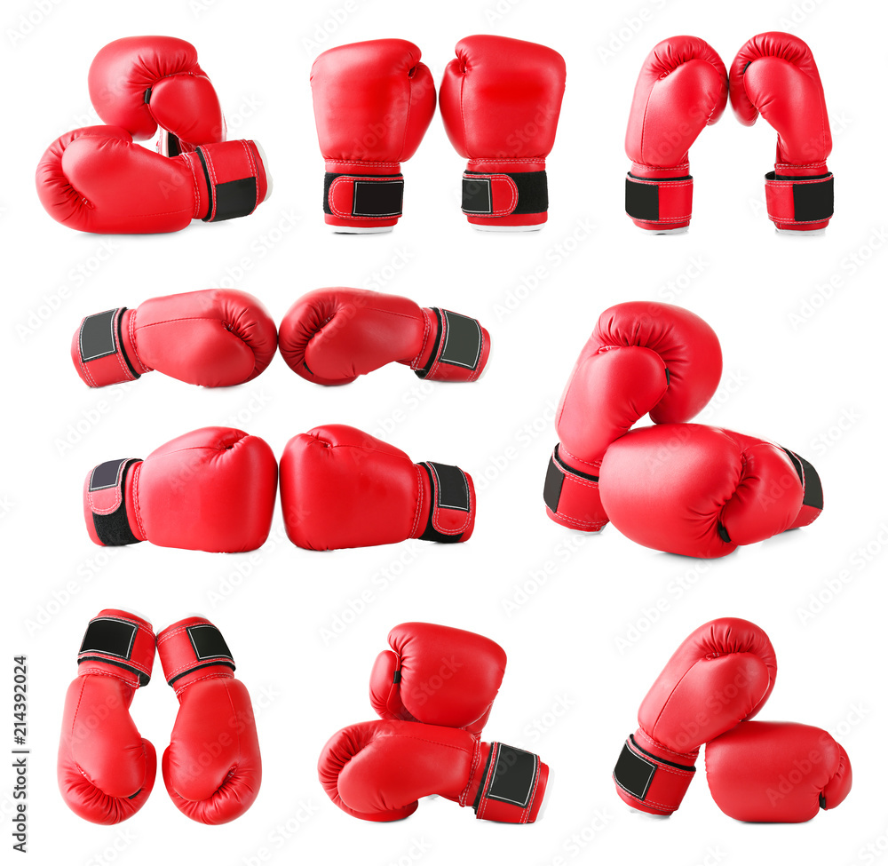 Set of boxing gloves on white background Stock Photo | Adobe Stock