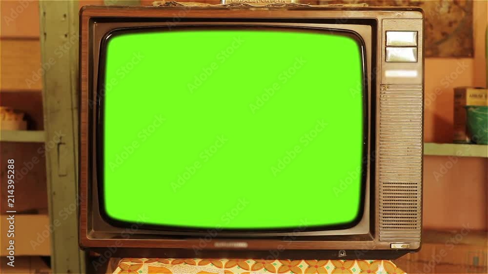 80s TV with Green Screen. Aesthetics of the 80s. You can replace green ...