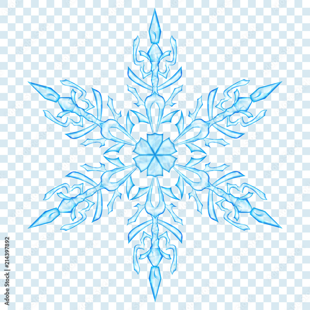 Big translucent Christmas snowflake in light blue colors on transparent ...