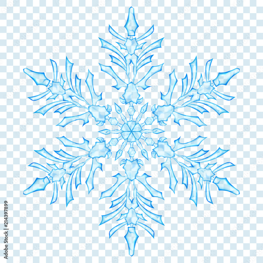 Big translucent Christmas snowflake in light blue colors on transparent ...