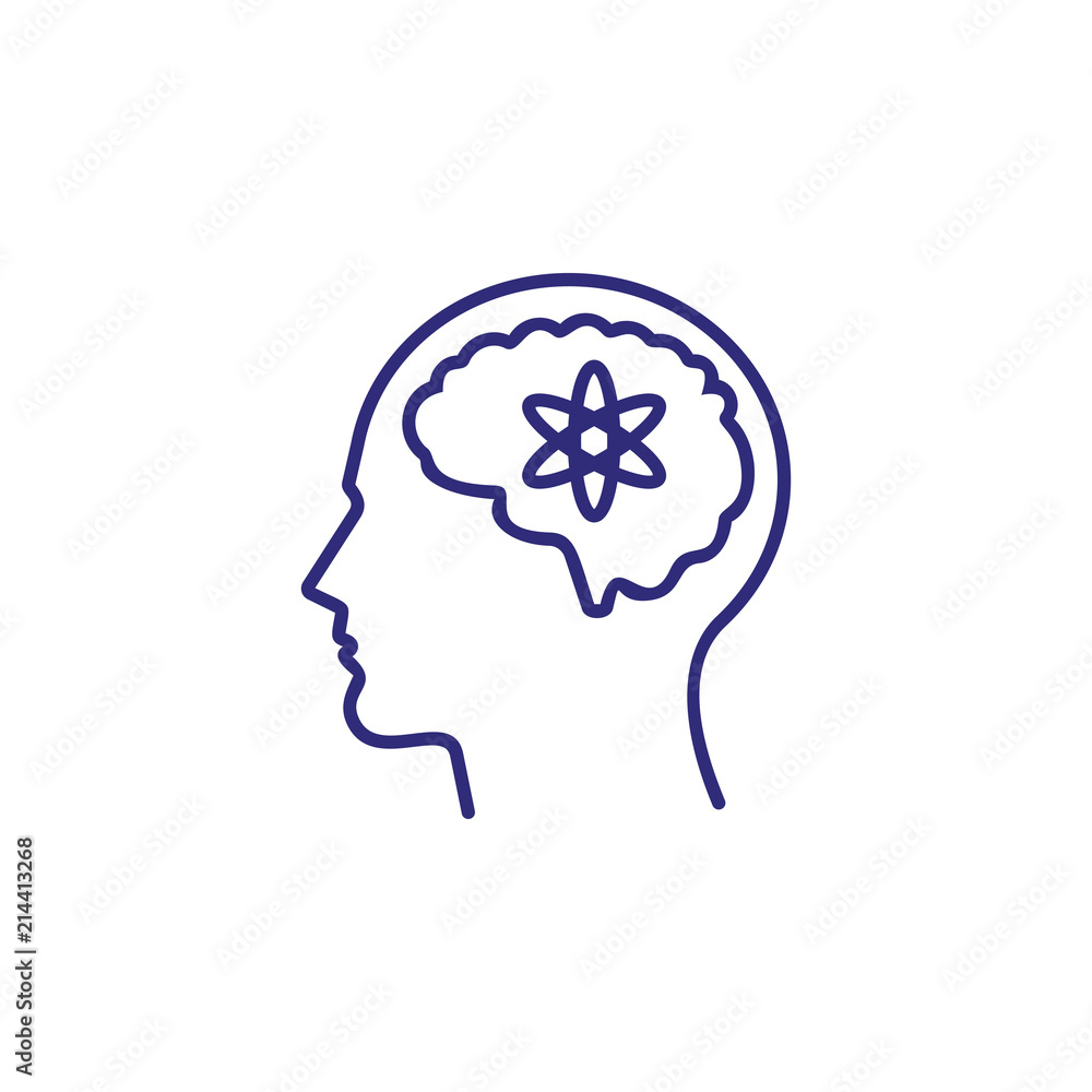 Sensible mind line icon. Head, brain, man, atom. Intelligence concept ...