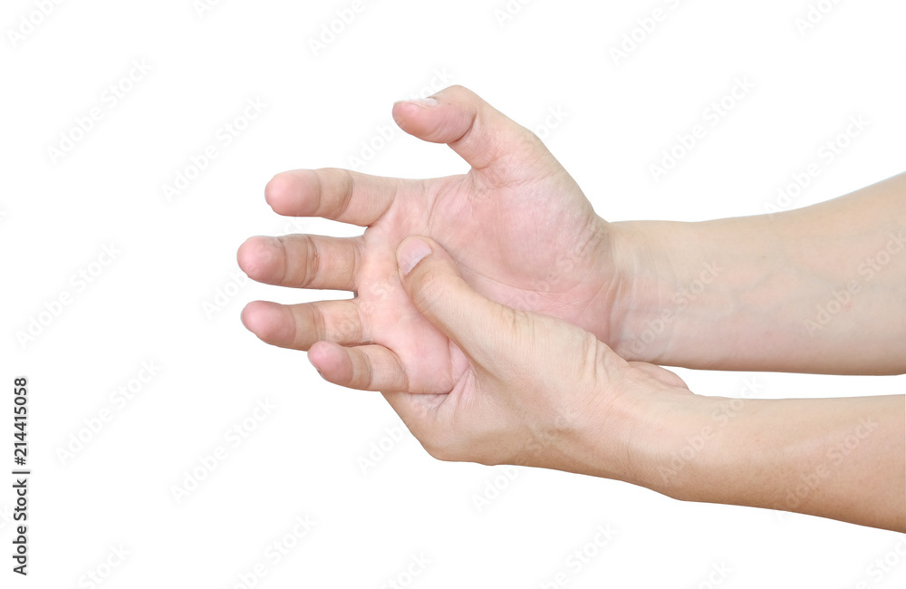 Hand of man pain trigger point with finger lock from office Syndrome ...