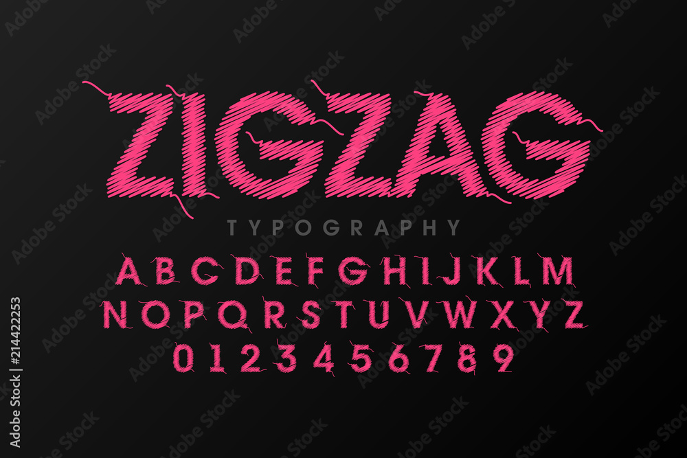 Zigzag font stitched with thread, embroidery font alphabet letters and numbers vector de Stock ...