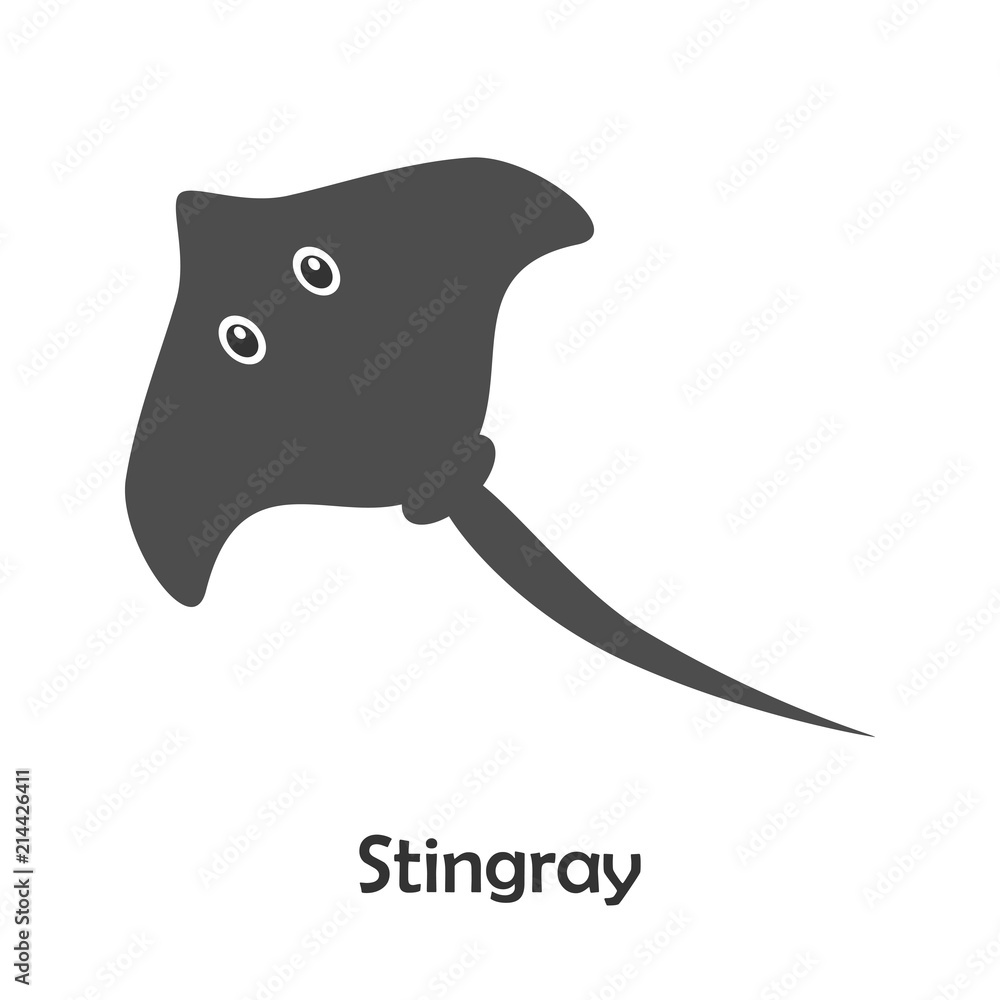 Stingray in cartoon style, marine card with ocean animal for kid ...