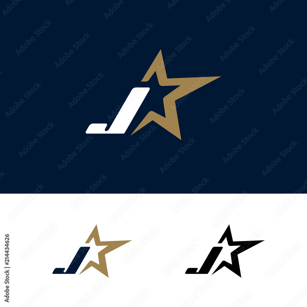 Letter J logo template with Star design element. Vector illustration ...