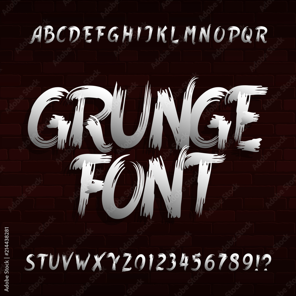 Grunge alphabet font. Uppercase brush stroke dirty messy letters and ...
