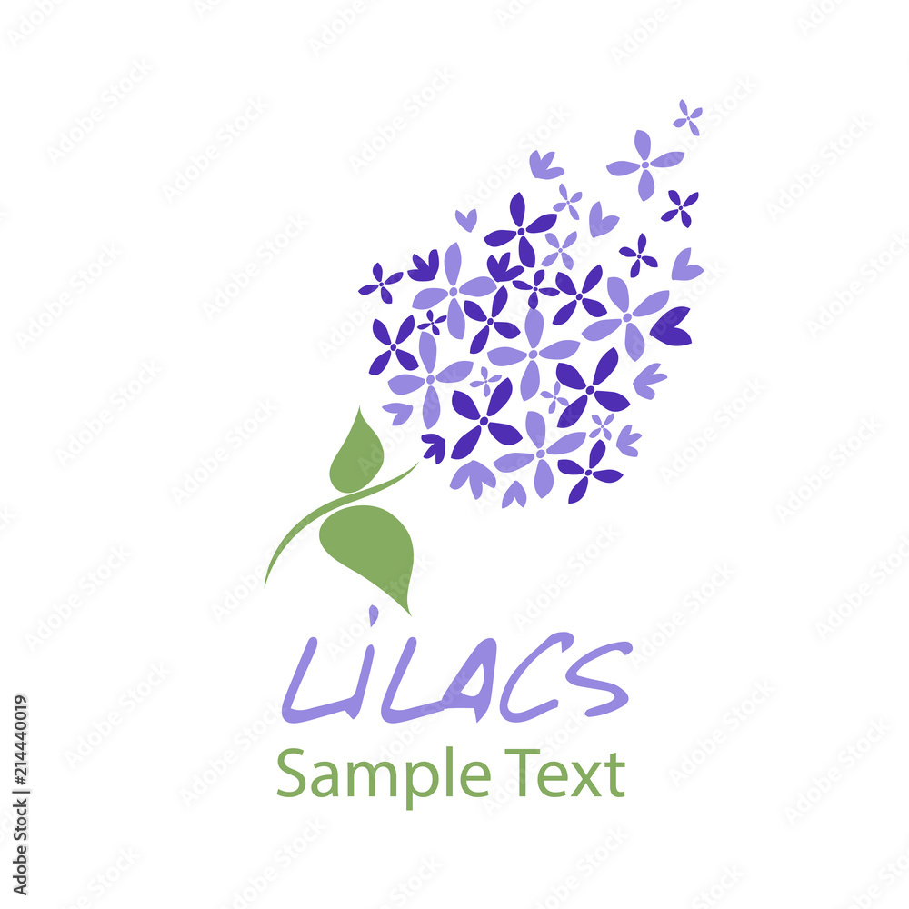 Lilac flower. Logo design. Text hand drawn. Stock Vector | Adobe Stock